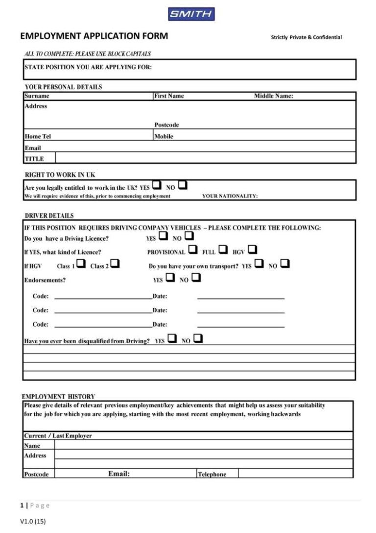 Free Printable Application Forms - Free Printable Forms