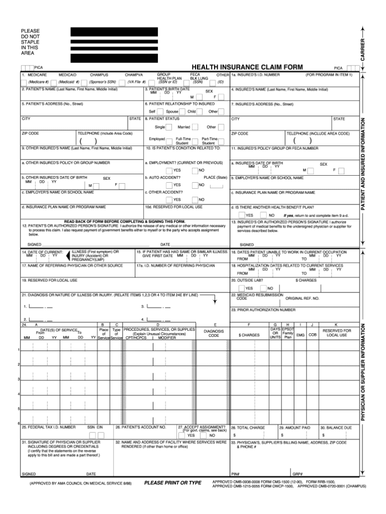 Cms 1500 Form Printable - Free Printable Forms
