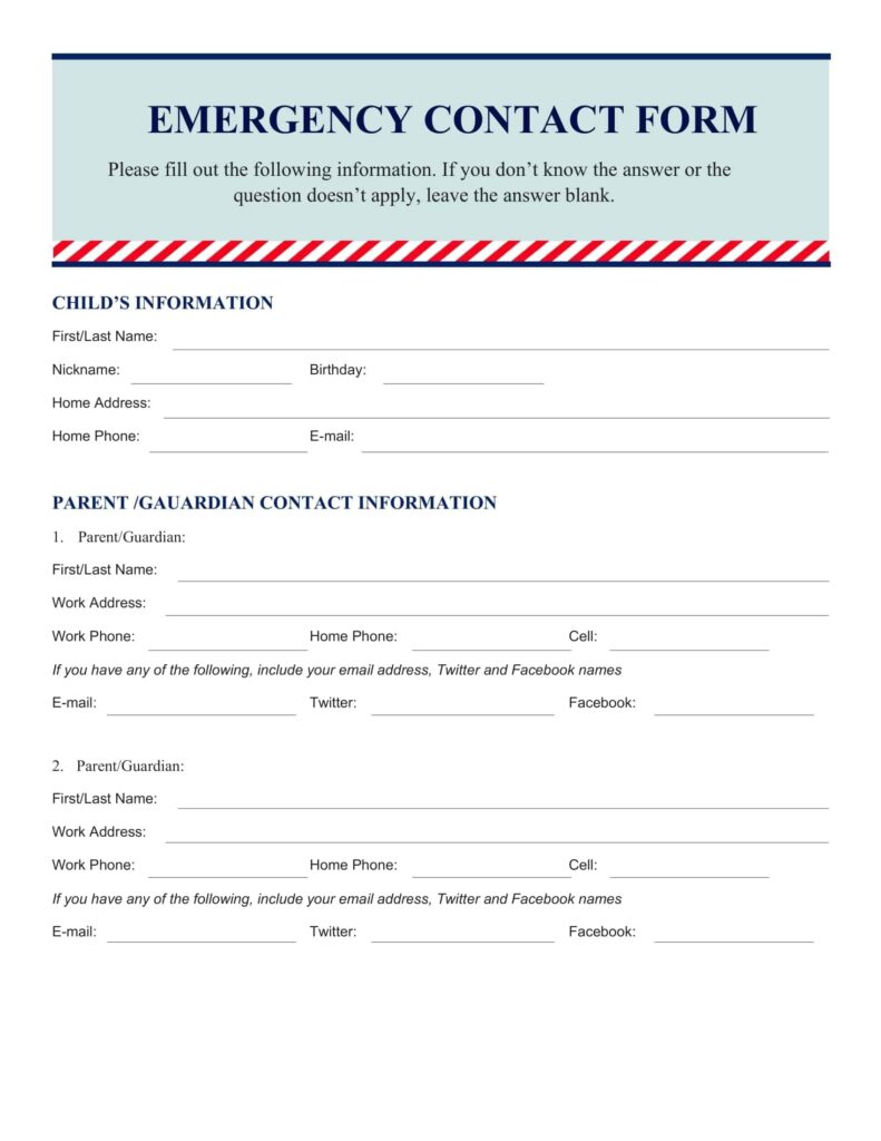 Printable Emergency Contact Form - Free Printable Forms