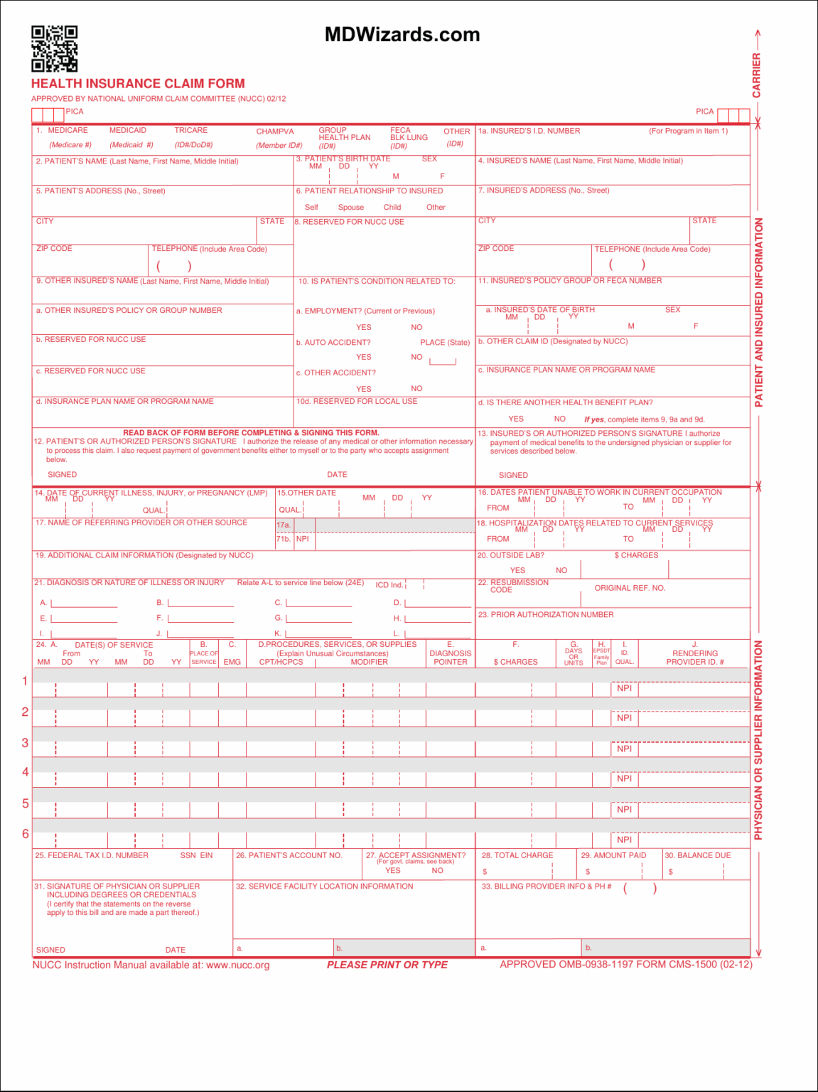 Hcfa 1500 Form Printable - Free Printable Forms