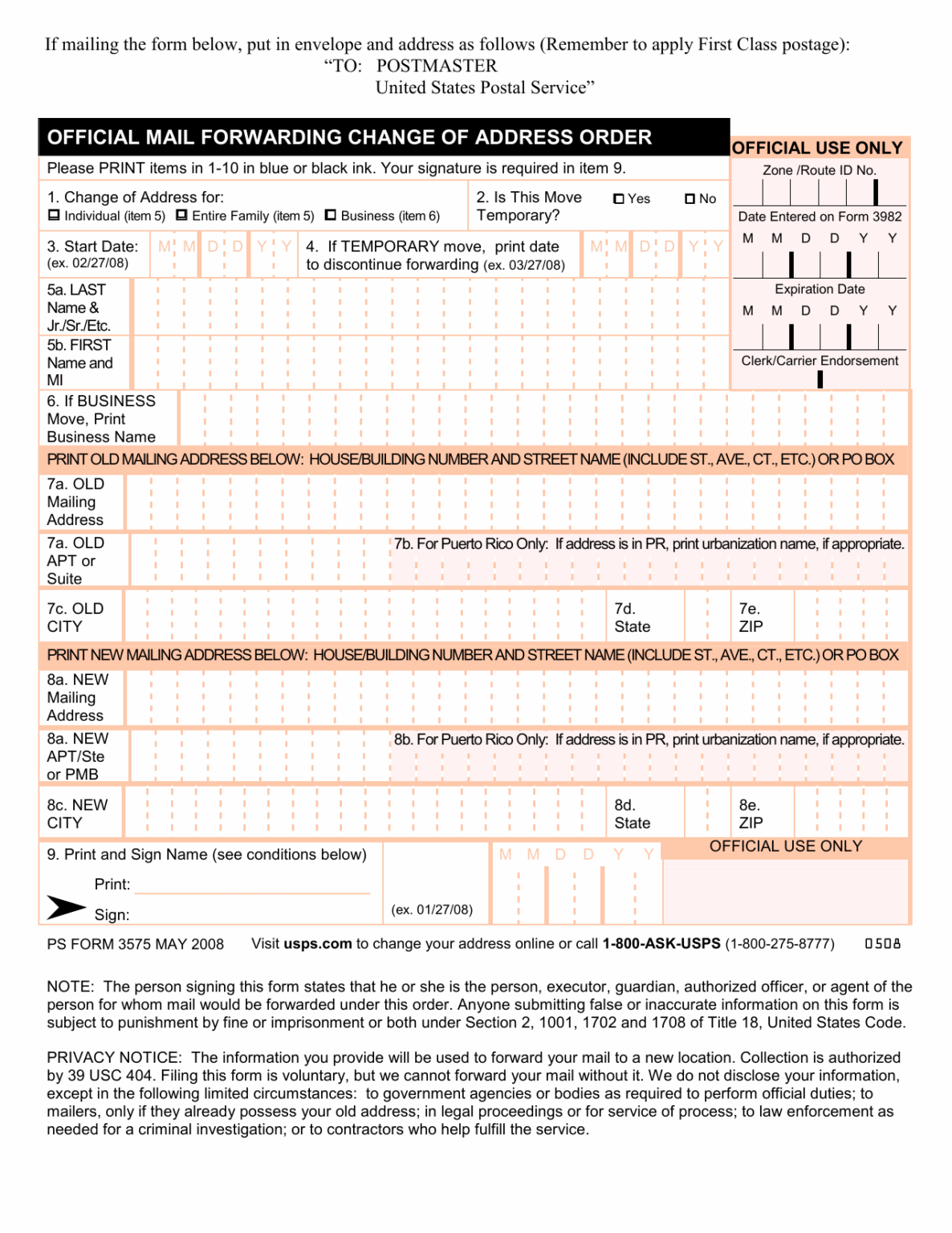 Printable Change Of Address Form From Usps - Free Printable Forms