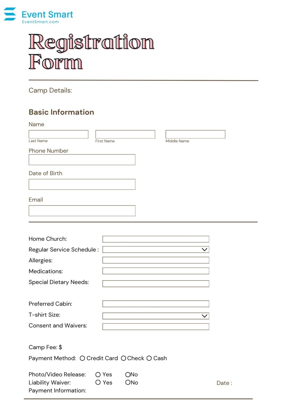 Printable Event Registration Form Template - Free Printable Forms