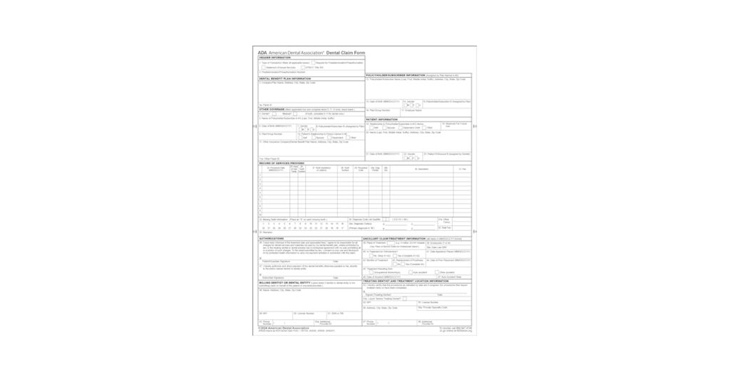 Blank Printable Ada Dental Claim Form - Free Printable Forms