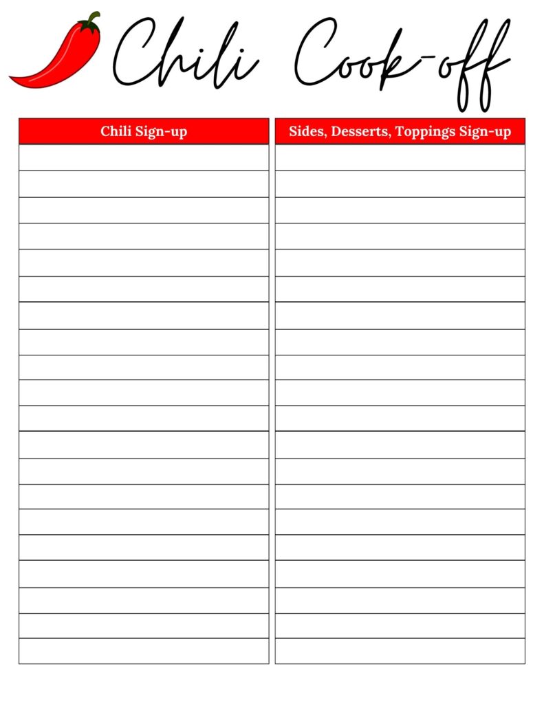 Free Printable Chili Cook Off Registration Form - Free Printable Forms