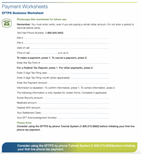 Eftps Direct Payment Worksheet Long Form Printable - Free Printable Forms