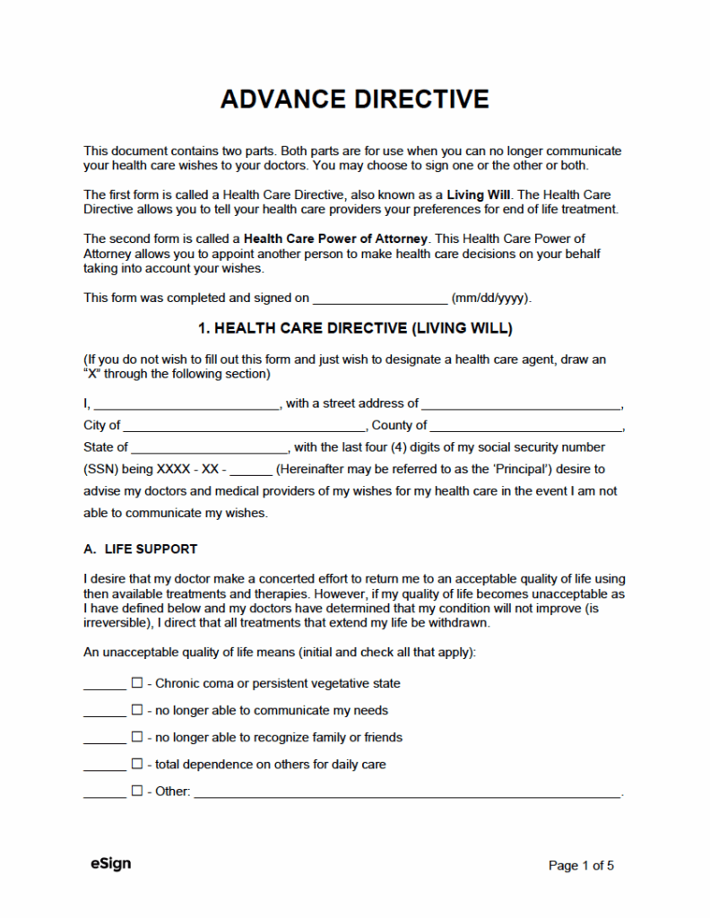 Completely Free Advance Directive Form Printable - Free Printable Forms
