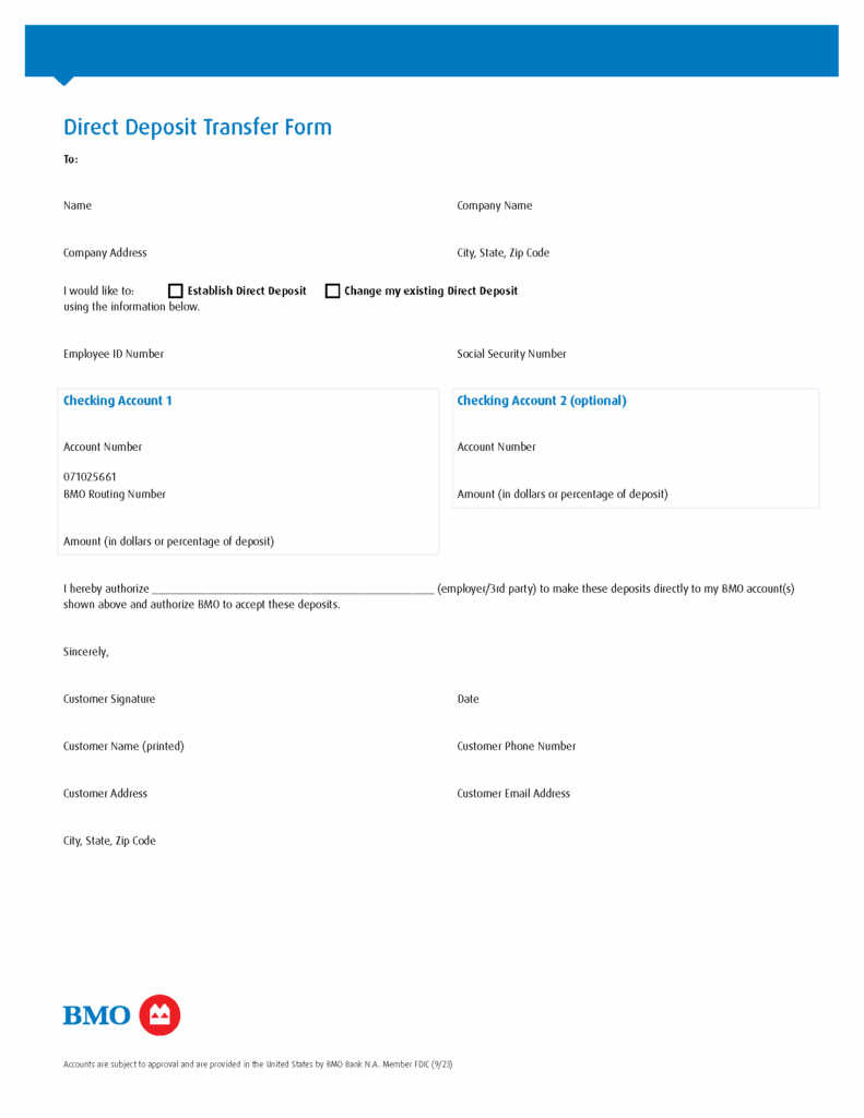 Printable Direct Deposit Form Bmo - Free Printable Forms