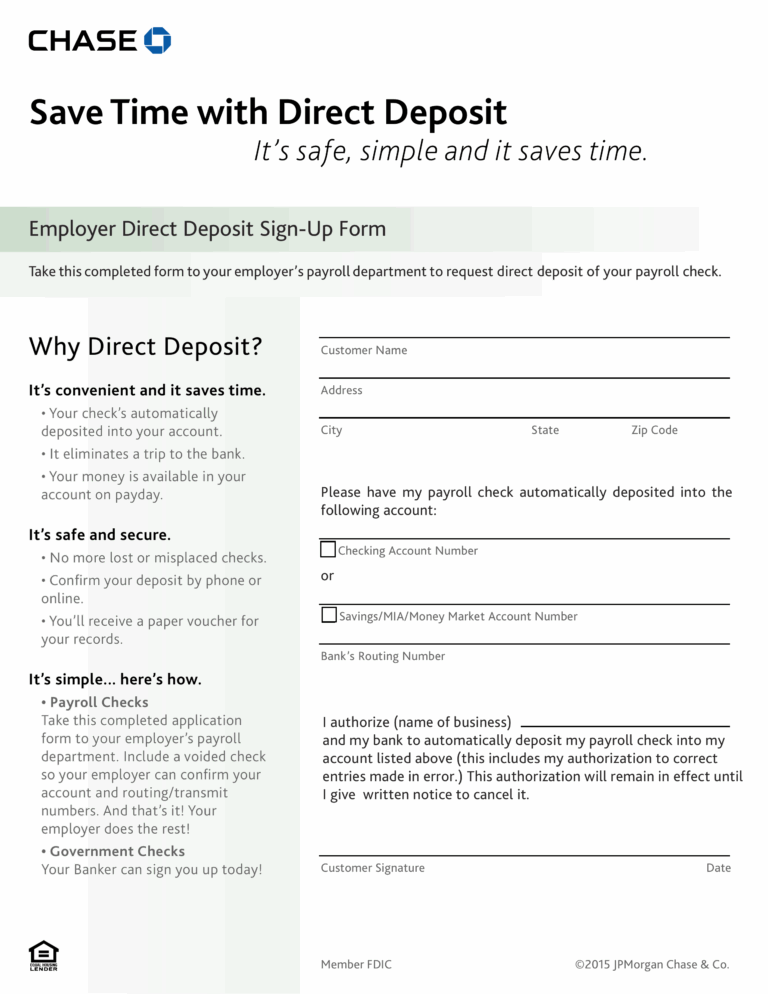 Chase Printable Direct Deposit Forms - Free Printable Forms