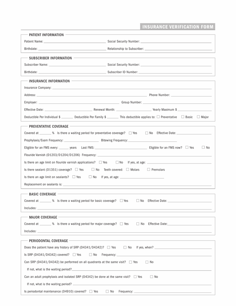 Printable Dental Insurance Breakdown Form - Free Printable Forms