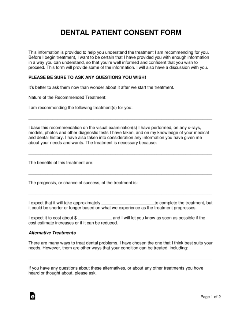 Printable Dental Consent Forms Pdf - Free Printable Forms