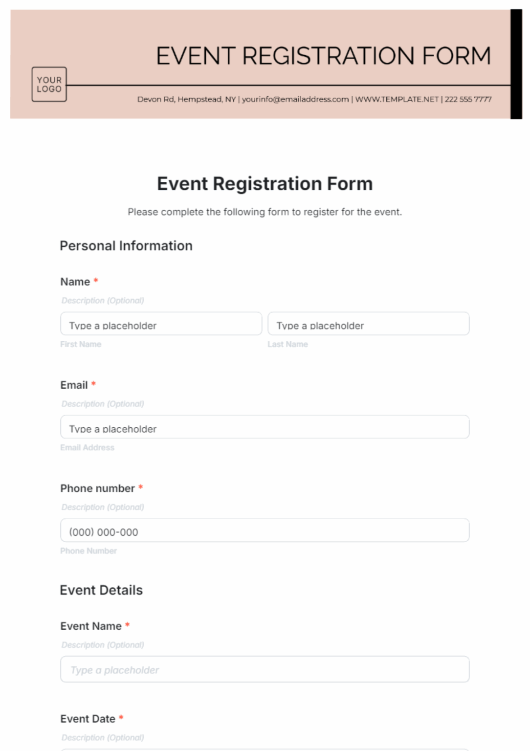 Printable Event Registration Form Ms Word - Free Printable Forms
