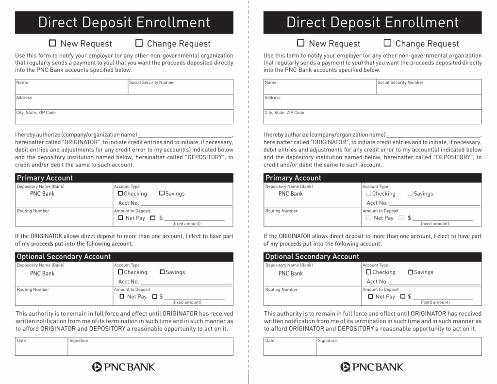 Printable Direct Deposit Form Pnc - Free Printable Forms