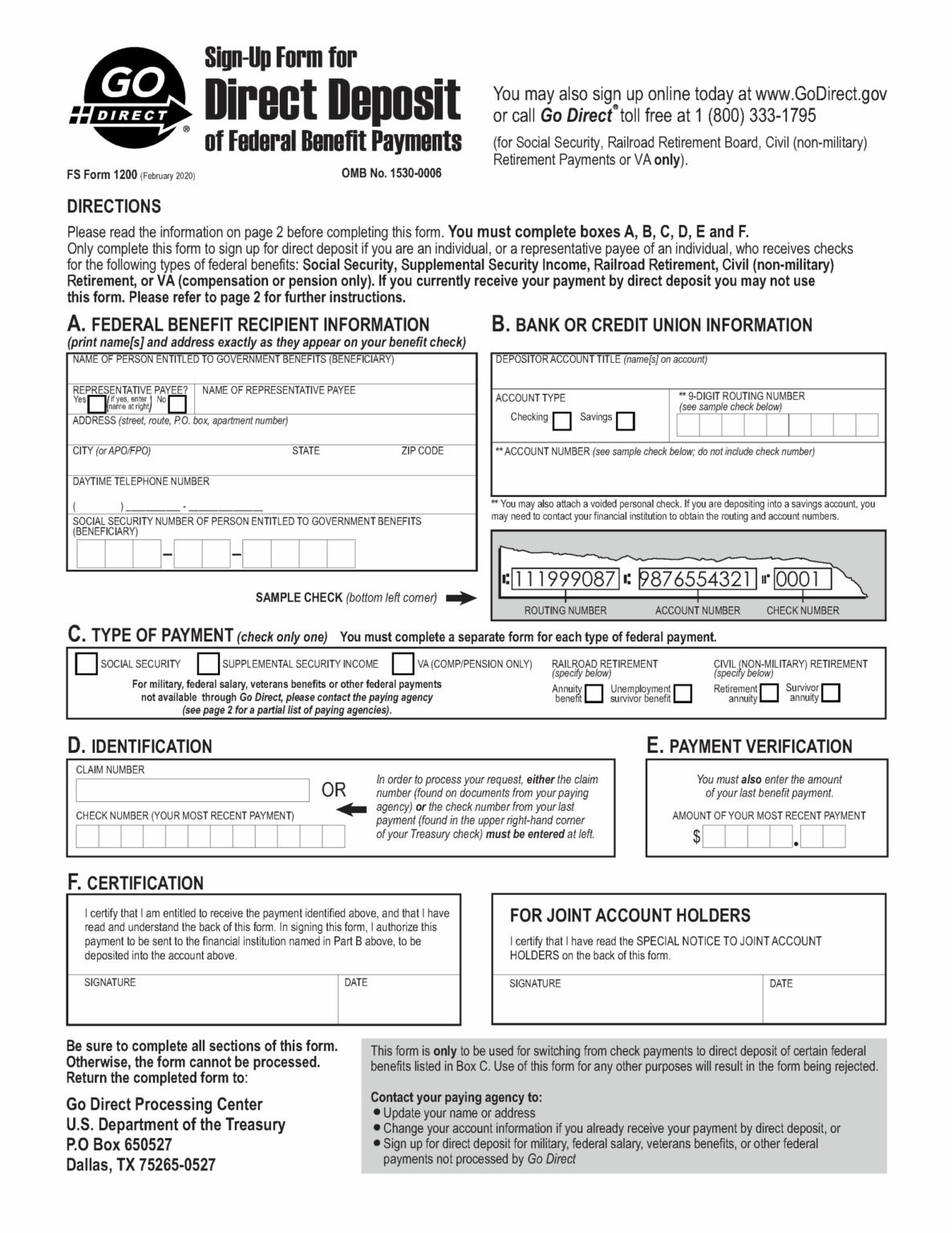 Social Security Direct Deposit Form Printable - Free Printable Forms