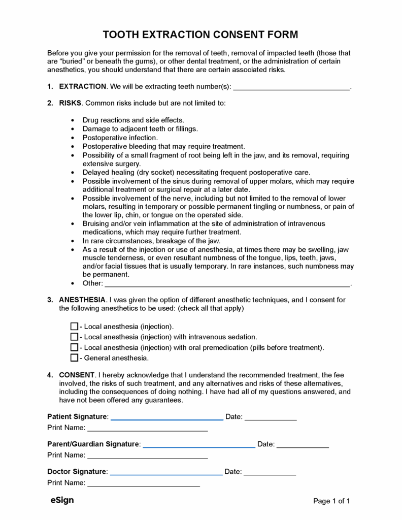 Extraction Printable Dental Consent Forms Pdf - Free Printable Forms