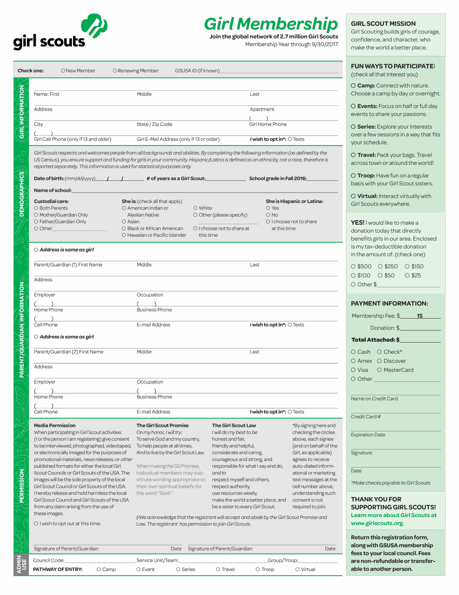 Girl Scout Registration Form Printable - Free Printable Forms