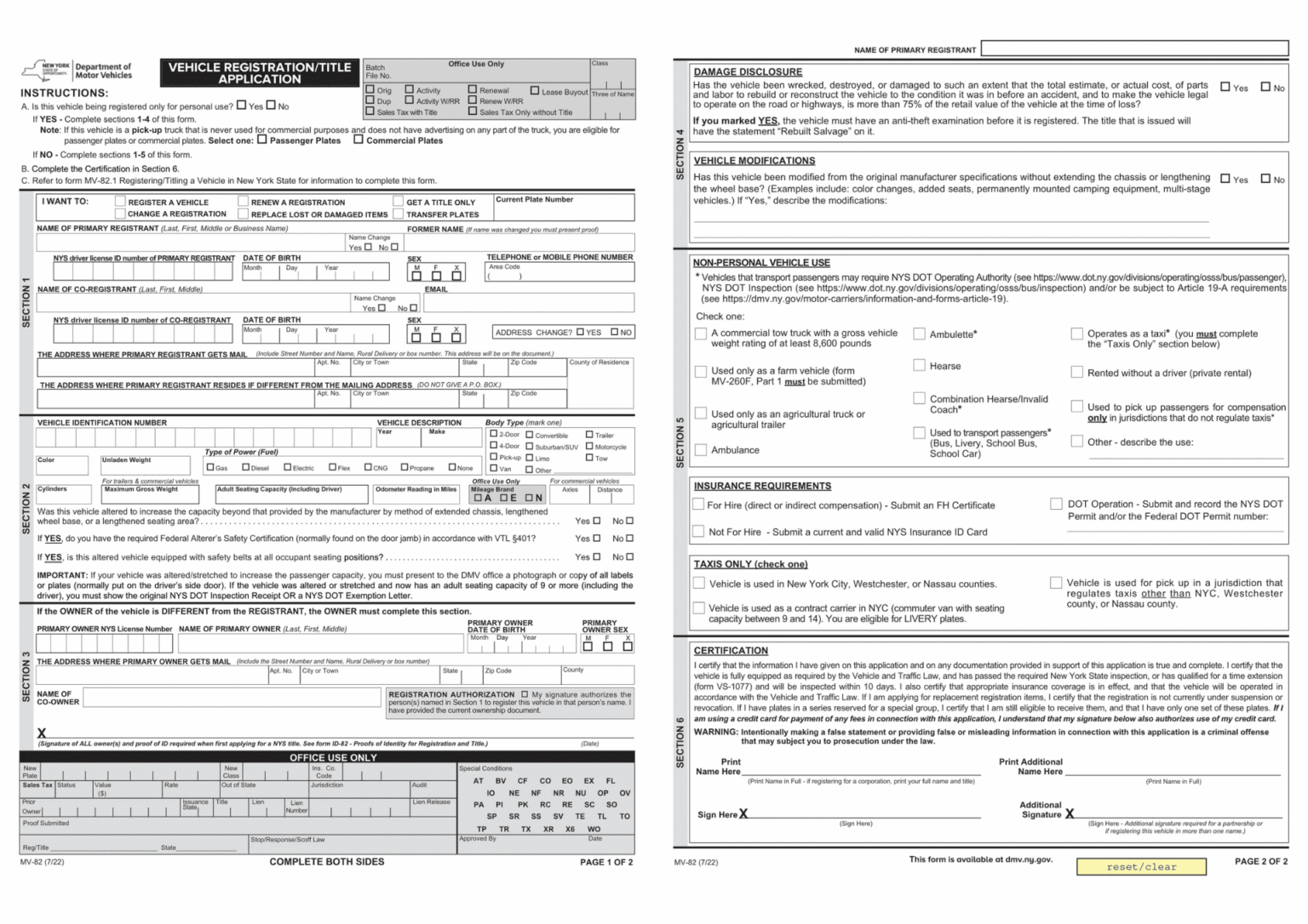 Printable Nys Dmv Trailer Registration Form - Free Printable Forms