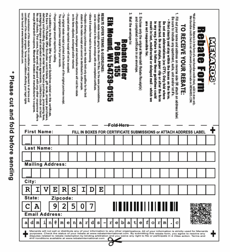Menards 11 Rebate Form Printable - Free Printable Forms