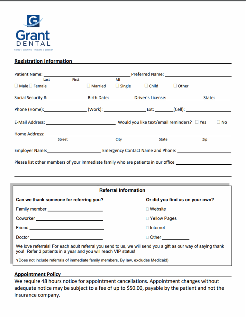 Printable Dental Patient Information Forms - Free Printable Forms