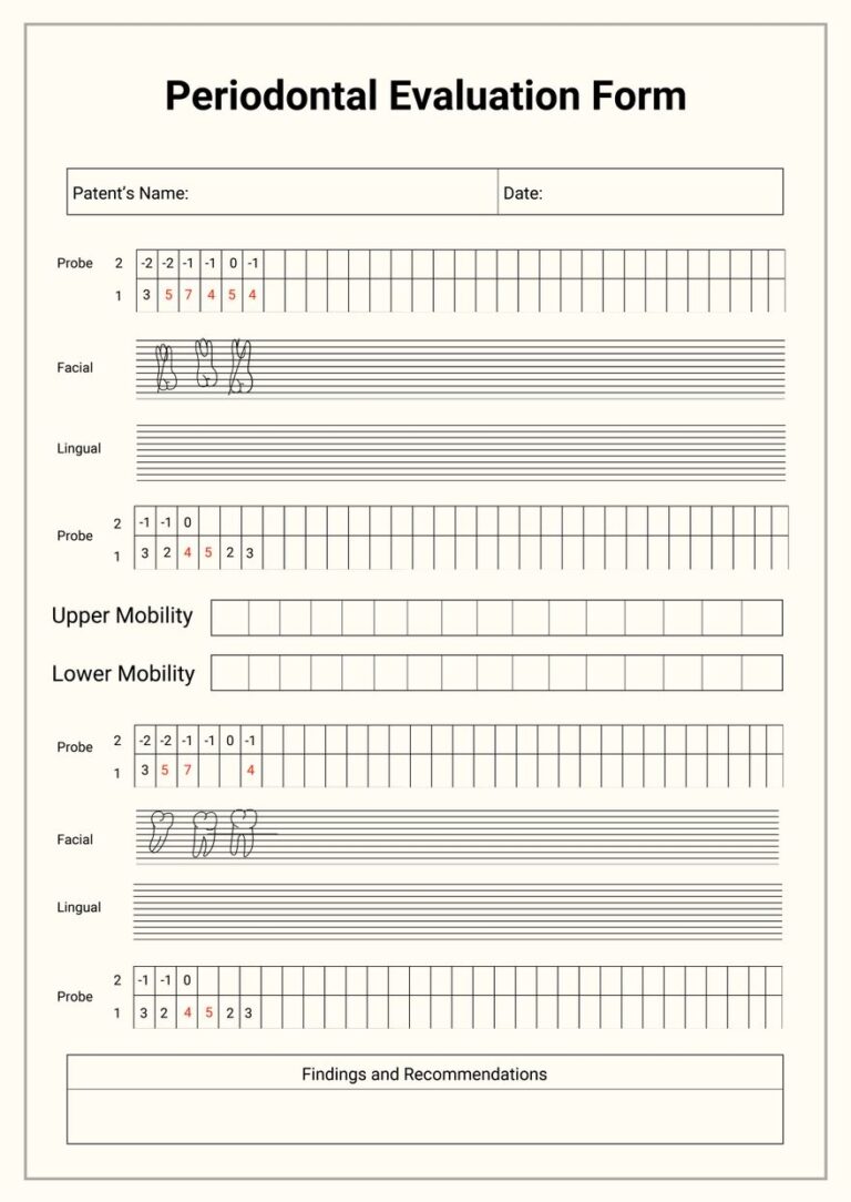 Dental Charting Forms Free Printable Blank Perio Chart - Free Printable ...