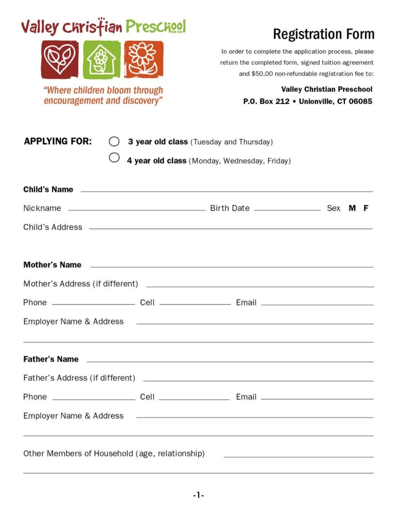 Rcc Printable Registration Form For Young At Heart Class - Free Printable Forms